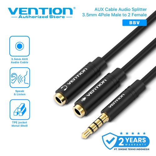 Promo Vention BBV Kabel Aux Audio Splitter 3.5mm 4Pole Male to 2 Female ...