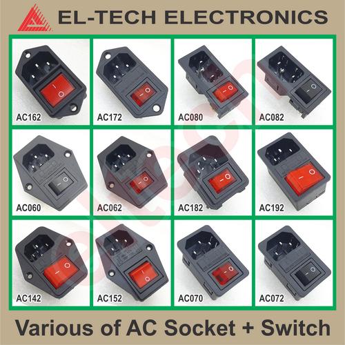Jual AC Socket + Rocker Power Switch + Fuse for Box Panel Clip Ear ...