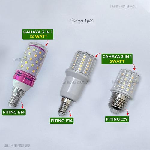 Jual lampu bohlam led 5w 12w 3warna fiting e14 & e27 corn hias gantung ...