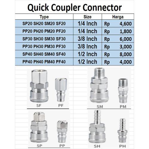 Jual Quick Coupler Connector Angin 1/4 3/8 1/2 Inch Sambungan Selang ...