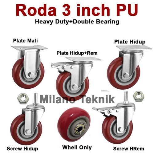 Jual Roda 3 inch PU Heavy Duty+Double Bearing/Caster Wheel Roda Troly ...