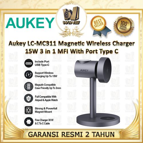 Promo Aukey LC-MC311 Magnetic Wireless Charger 15W 3 in 1 MFI dengan Port Type C Garansi Resmi 2 ...