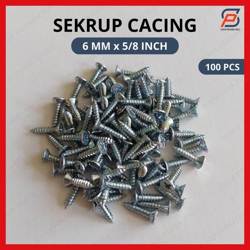Jual Sekrup Cacing JF 6 mm x 5/8 inch Isi 100 Pcs / Skrup Tapping 6 mm ...