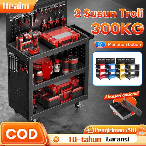 Promo Reaim Bengkel Rak 3 Susun Perkakas Trolly Trolley Kotak Peralatan ...