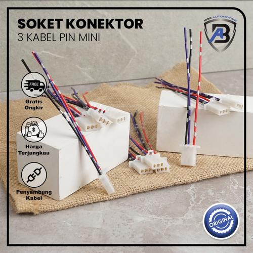 Jual Soket Konektor / Socket Sambung Mobil Motor 3 PIN Kecil / MINI ...