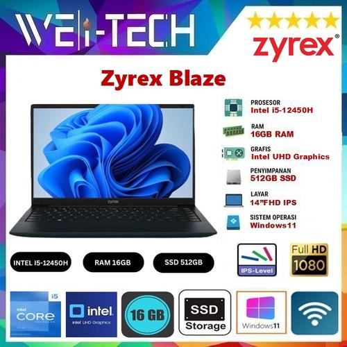 Promo Laptop ZYREX BLAZE i5 12450H 16GB 512GB SSD 14"FHD IPS Win11 - BLACK, TANPA ANTIGORES ...