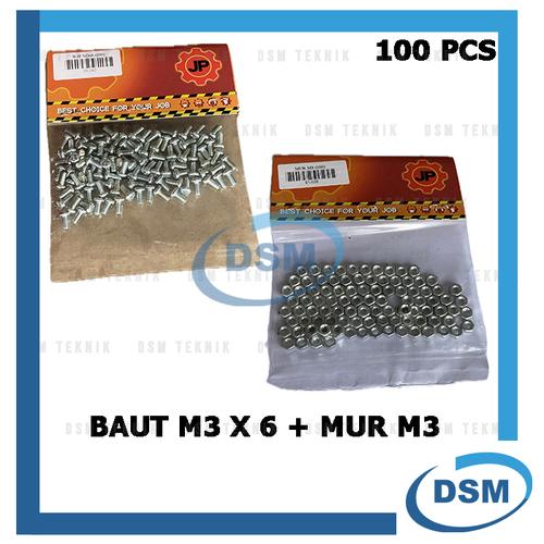 Jual PAKET 2 SET BAUT MUR 3x6 BAUT JP M 3 x 6 MM MUR M3 SKRUP ISI 100 ...