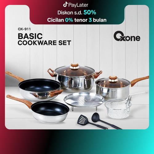 Promo Oxone OX911 Basic Cookware Set Stainless Steel Teflon Frypan Panci Pan Kitchenware ...