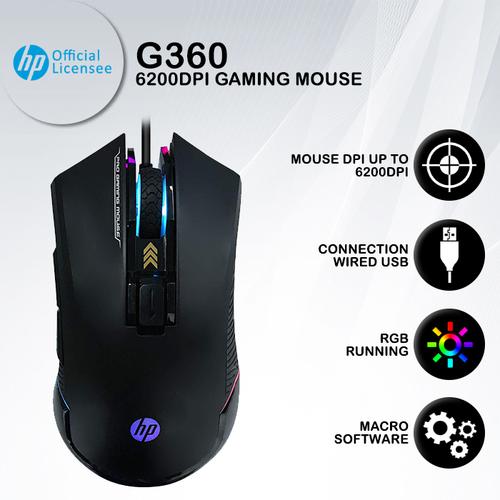 Promo Mouse Gaming / Gaming Mouse HP G360 - 6200DPI RGB 6 Button Macro ...