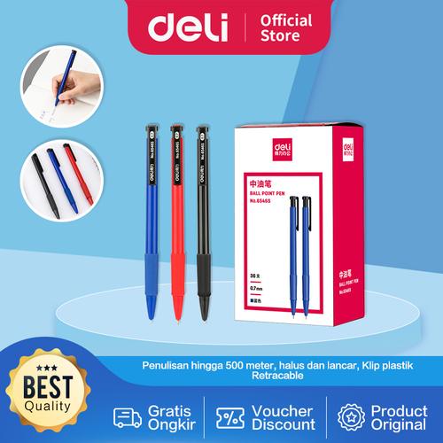 Jual Deli Pulpen Bolpoin 0.7mm Retractable Plastik Klip 500 Meter Tinta ...