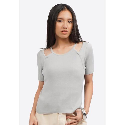Promo COLORBOX Cut Out Short Sleeve Knit Top I-TSGFCT125E004 Grey ...