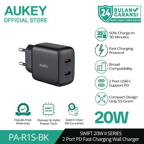 Promo AUKEY Charger Dual Port Type C 20W PA-R1S-BK PD 3.0 Fast Charging - Jakarta Timur - AUKEY ...