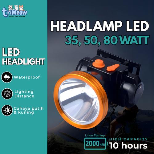 Jual Senter Kepala LED 35W/50W/80W Headlamp Dual Cahaya Putih & Kuning ...