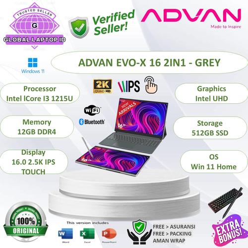 Jual RESMI Laptop 2in1 ADVAN EVO-X 16 Intel Core i3 1215U Ram 12GB ...