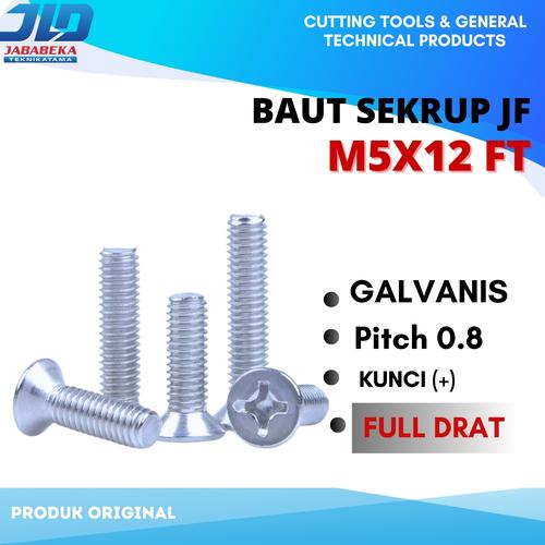 Jual Baut Sekrup JF M5 X 12 FT Galvanis Philips Drives Kunci Plus M5 ...