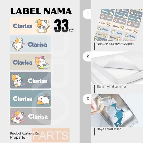 Jual STICKER LABEL NAMA WATERPROOF GAMBAR KUCING / CAPYBARA / MERMAID ...