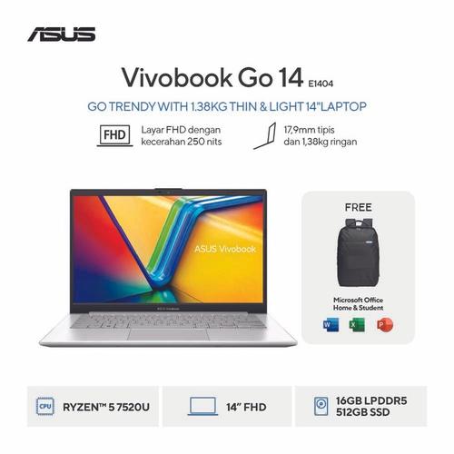 Promo ASUS Vivobook Go E1404FA-Ryzen 5 7520U-AMD Radeon Graphics-16GB ...
