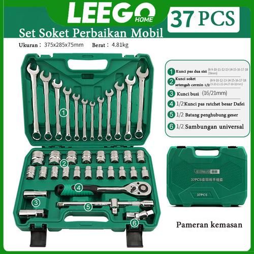 Jual Tool kit Set Alat Kunci Sok Set 37pcs Kunci Pas Set 12pcs 8-19mm 1 ...