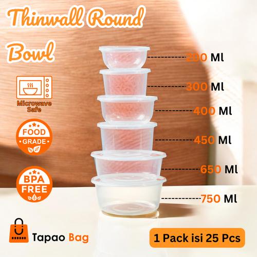 Jual [ISI 25 PCS] Thinwall Round Bowl All Size | Mangkuk Plastik | Food Container | 200 300 400 ...