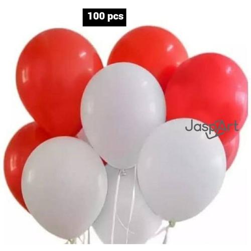 Jual 100pcs BALON LATEX MERAH PUTIH POLOS dan Motif DEKORASI ...