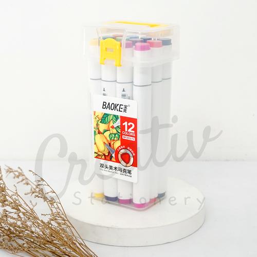 Promo BAOKE Spidol Set 12 Warna 2 Sisi Two Sided Marker Mp2933 - Kota ...