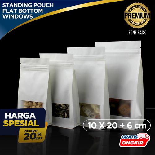 Promo Zone Pack Standing Pouch Flat Bottom Windows Putih 10 x 20 cm I ...