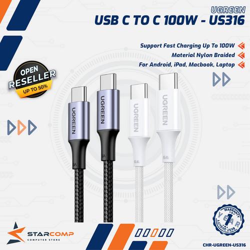 Jual UGREEN US316 Kabel Charger USB-C to USB-C 100W 1M Braided PD Fast ...