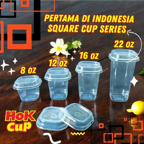Jual SQUARE CUP (PLUS TUTUP) HOK UKURAN 8 OZ 12 OZ 16 OZ 22 OZ - GELAS ...