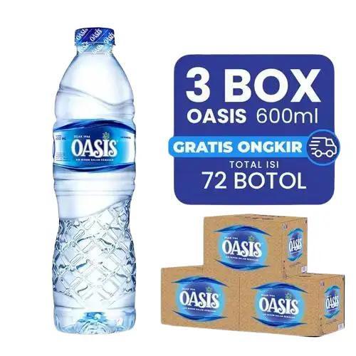 Jual 3 Box Oasis Botol 600ml (Isi 72 Botol). Air putih dengan kadar Ph Standar dan berkualitas ...
