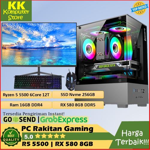 Promo Pc Rakitan Gaming Ryzen 5 5500 | RX 580 8GB|Ssd Nvme 256Gb|Hardisk 500G [ Pc Only / Fulset ...