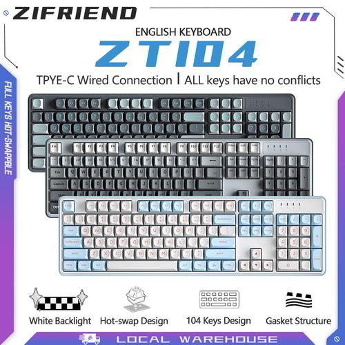Promo ZIFRIEND ZT104 Gradient Mechanical Keyboard White Light 3-pin ...