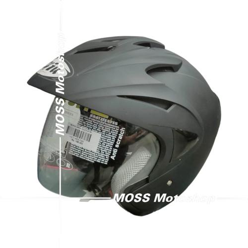 Jual HELM HIU ARROW SOLID BLACK DOFT | HELM HALF FACE DOUBLE VISOR ...