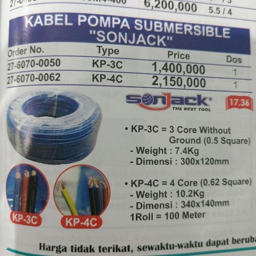 Jual KABEL POMPA SUBMERSIBLE 3 CORE SONJACK - Kab. Sleman - Pastech ...