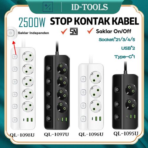 Jual 2500W Power Strip standar Eropa Power Socket Stop Kontak USB Kabel Panjang 2 Meter Power ...
