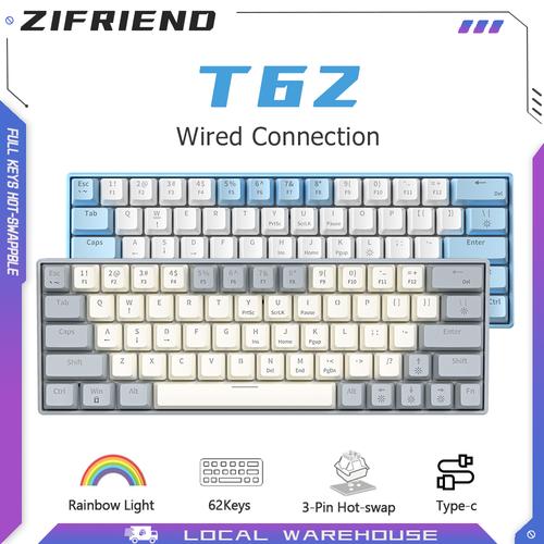 Jual ZIFRIEND T62 Mechanical Keyboard 63-Keys Gaming Mini Keyboard 3-pin hot-swappable Blue/Red ...