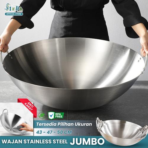 Promo SINDA Wajan Stainless Steel Jumbo 50cm – Kuali Wok Tebal Anti ...