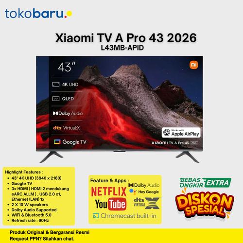 Promo Xiaomi Mi TV 43" 4K QLED 60Hz A Pro 2026 Google TV Smart Dolby Audio Garansi Resmi - A Pro ...