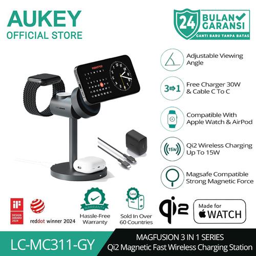 Promo AUKEY Magnetic Wireless Charger 15W 3 In 1 MFI With Port Type C LC-MC311 Cicil 0% 3x ...