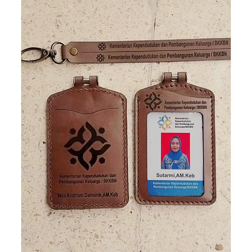 Promo Nametag Lanyard ID Card Holder kulit sapi asli custom nama dan ...