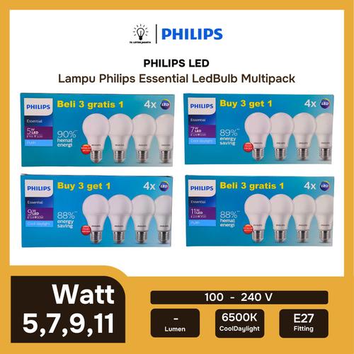 Jual Lampu Bohlam Philips Essential LED Bulb Multipack 5W 7W 9W 11W ...