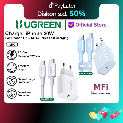 Jual UGREEN Charger iPhone 11 12 13 14 Lightning MFI PD Type C Fast Charging 20w - Jakarta Pusat ...