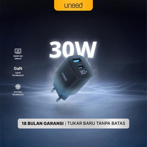 Jual UNEED Mini GaN Charger Dual Port 30W with Display PD 3.0 PPS QC 4. ...