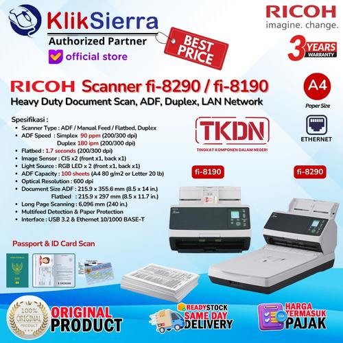 Jual Scanner TKDN RICOH fi-8290 | fi8290 Flatbed +ADF Scanner A4 100 sheets, 90ppm 180ipm Manual ...