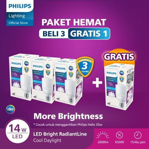 Promo Beli 3 Gratis 1 Philips LED Bright RadiantLine 14W Putih ...