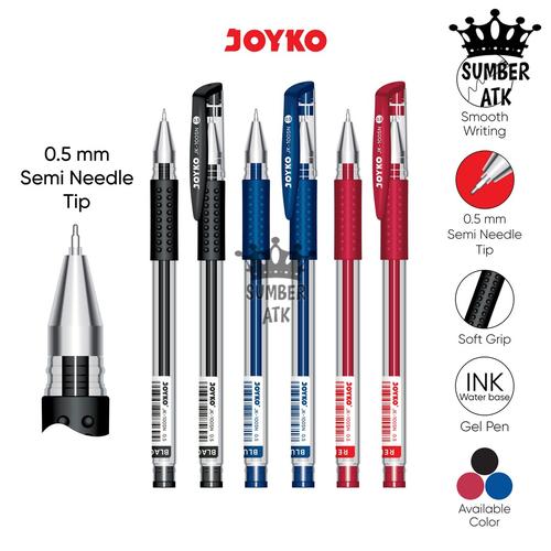 Jual Gel Pen Pulpen Pena Joyko JK-100SN 0.5 mm Hitam Biru Merah - JK ...