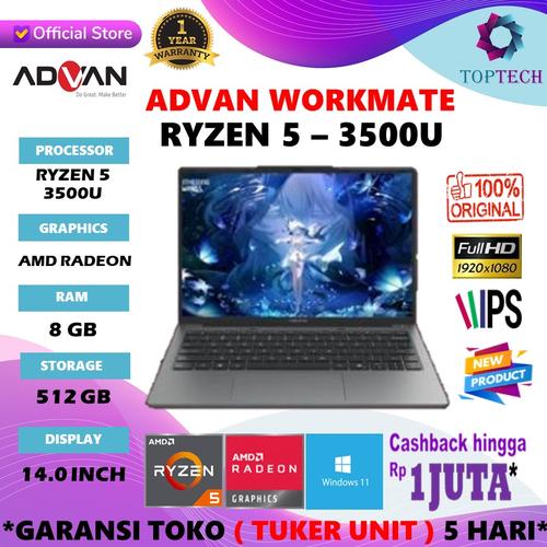 Promo Laptop ADVAN Workmate AMD Ryzen 5 3500U 8GB 256GB ssd W11 14 ...