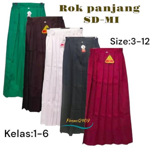 Jual Rok panjang seragam sekolah SD-MI usia 6-12 tahun rok seragam sekolah merah, putih, hitam ...