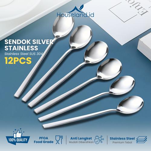 Promo [1 LUSIN] Funnycook Sendok Silver Set Lengkap Sendok Korea Set ...