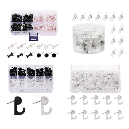 Jual 50/60/80/160Pcs Push Pin Hooks Clear Push Pin Clip Cork Board Hook ...