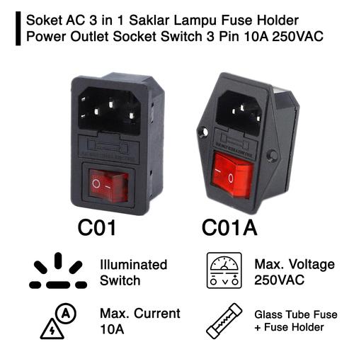 Jual Soket AC 3 in 1 Saklar Lampu Fuse Holder Power Outlet Socket ...